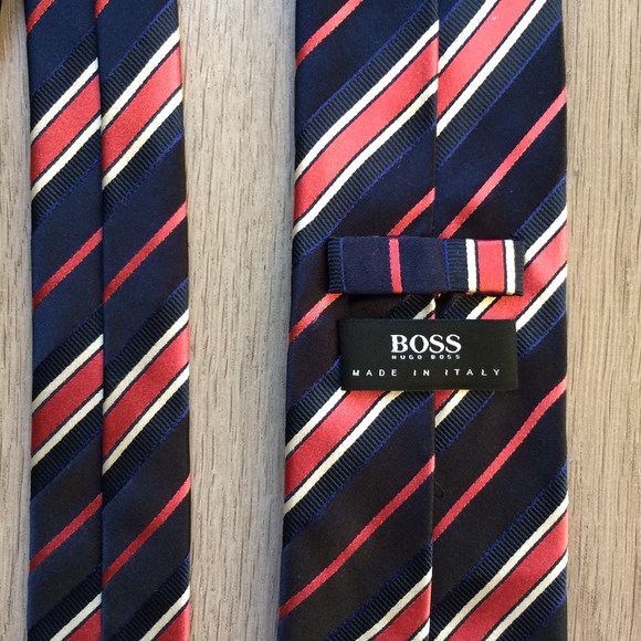 Hugo Boss | Accessories | Hugo Boss Black Label Diagonal Navy Red Satin ...